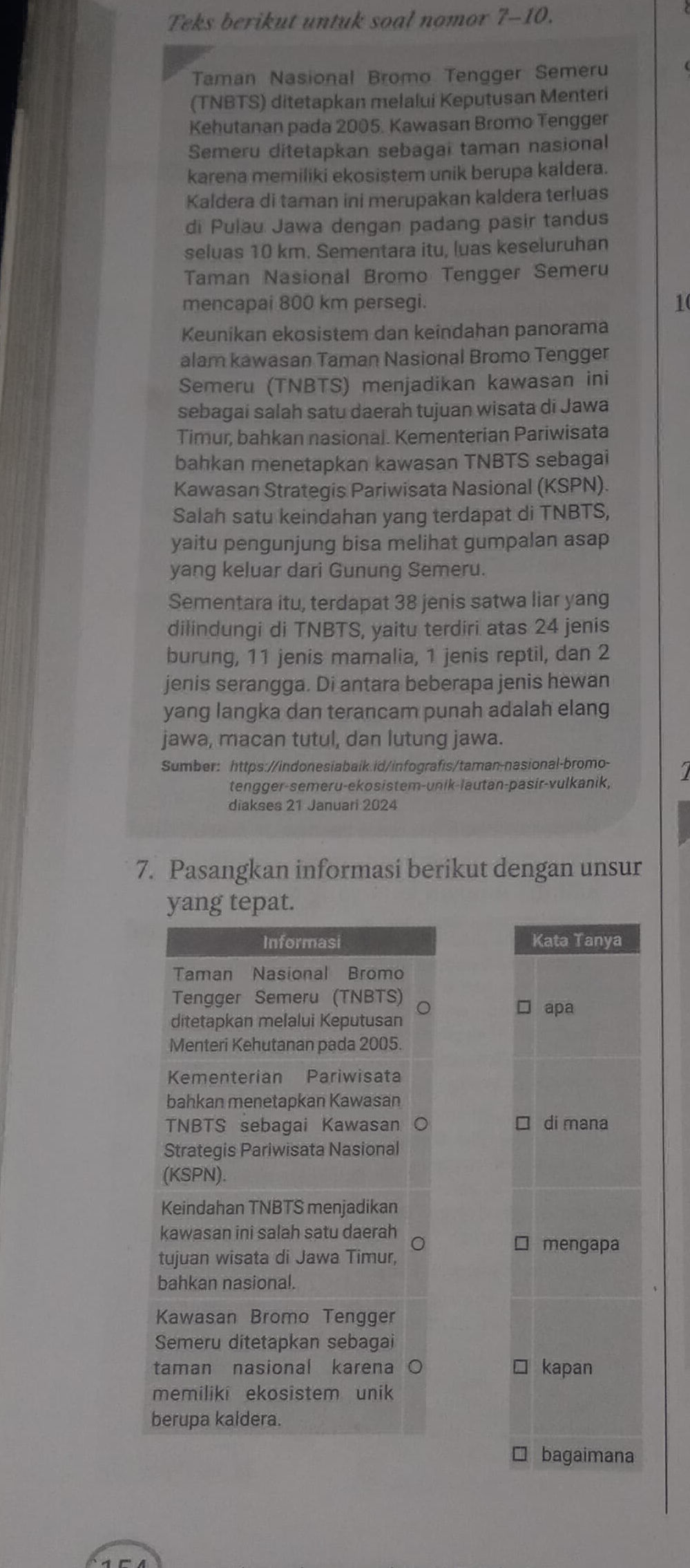 7. Pasangkan informasi berikut dengan unsur | StudyX