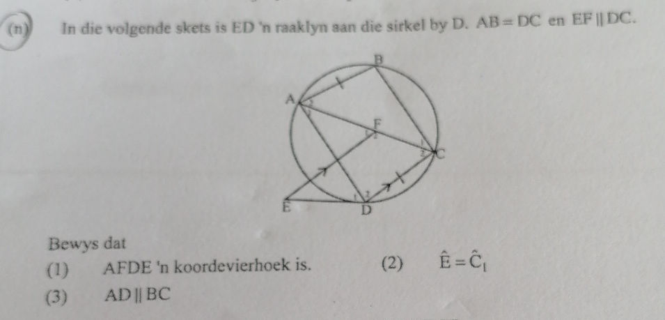 In die volgende skets is ED 'n raaklyn aan | StudyX