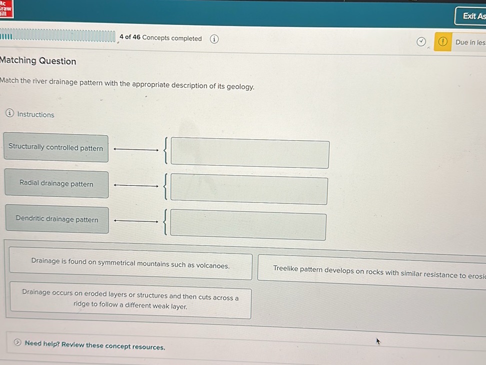 Match the river drainage pattern with the | StudyX