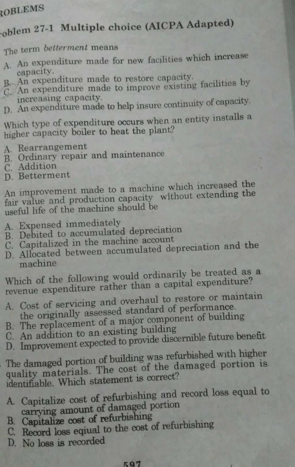 Problem 27-1 Multiple choice (AICPA Adapted) | StudyX