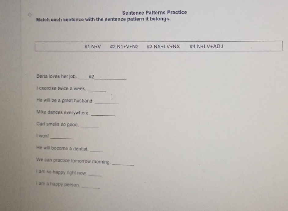 Sentence Patterns Practice Match each | StudyX