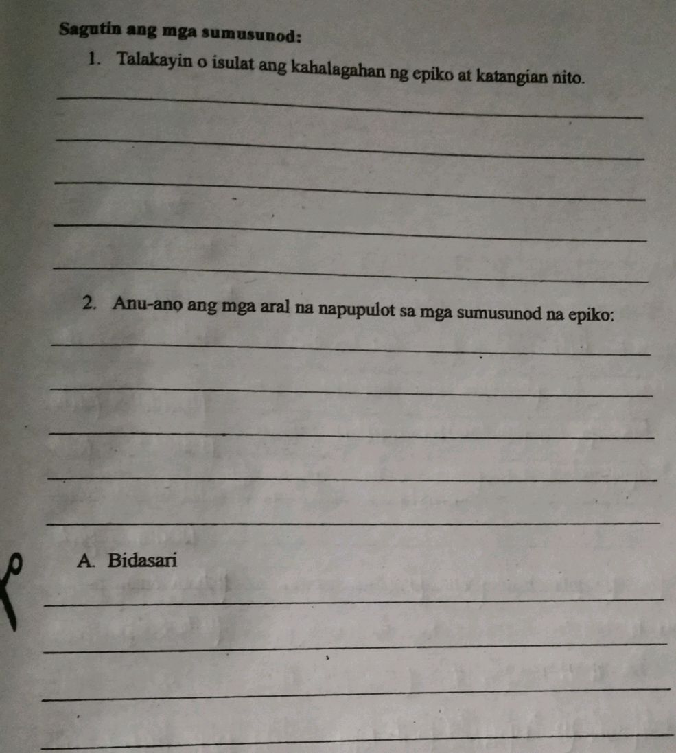 Sagutin ang mga sumusunod: 1. Talakayin o | StudyX