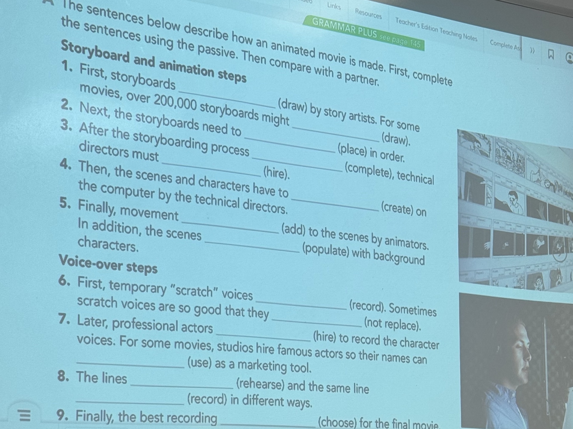 The sentences below describe how an animated | StudyX