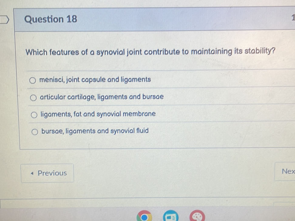 Which features of a synovial joint | StudyX