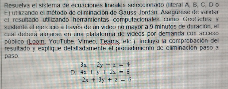 Resuelva el sistema de ecuaciones lineales | StudyX