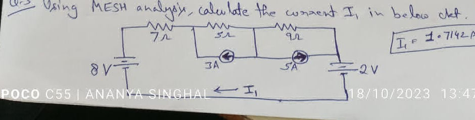 Using MESH analysis, calculate the current | StudyX
