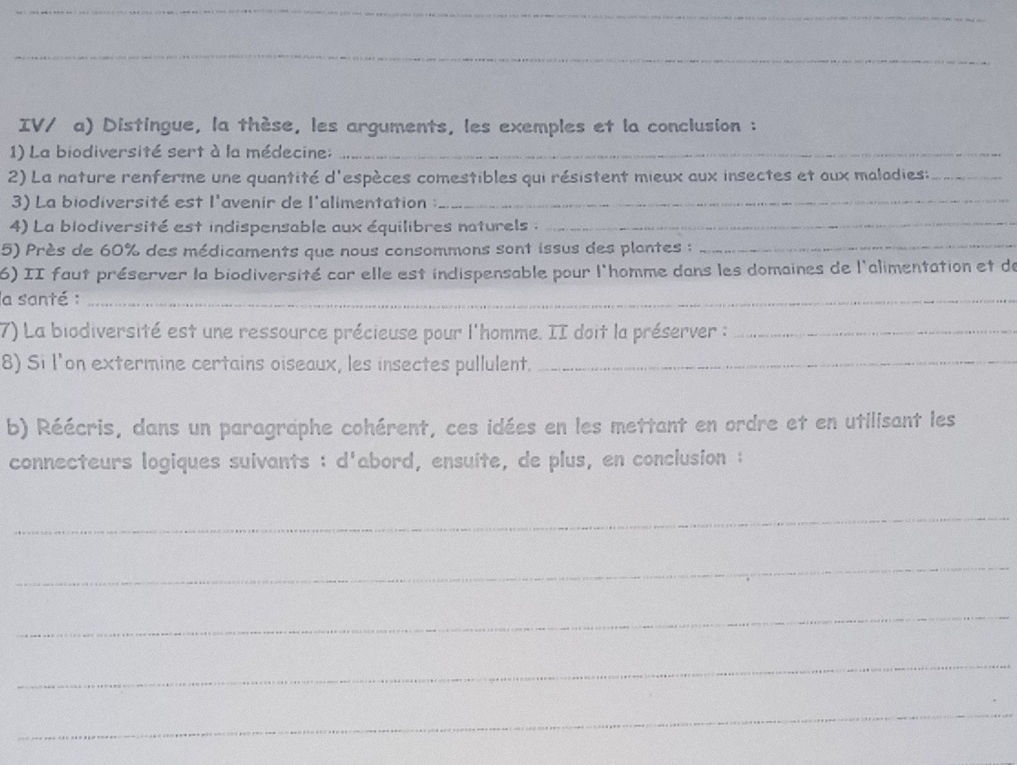IV/ a) Distingue, la thèse, les arguments, | StudyX