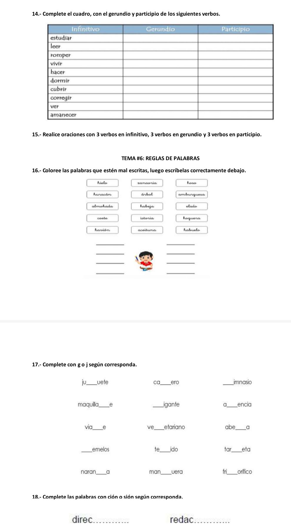 14.- Complete el cuadro, con el gerundio y | StudyX