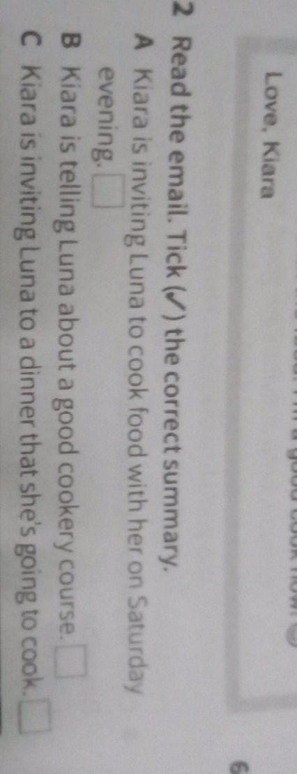 2 Read the email. Tick ( ) the correct | StudyX