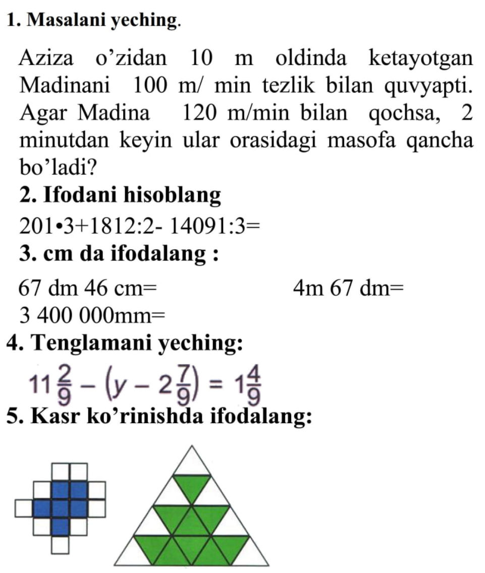 1. Masalani yeching. Aziza o'zidan 10 m | StudyX