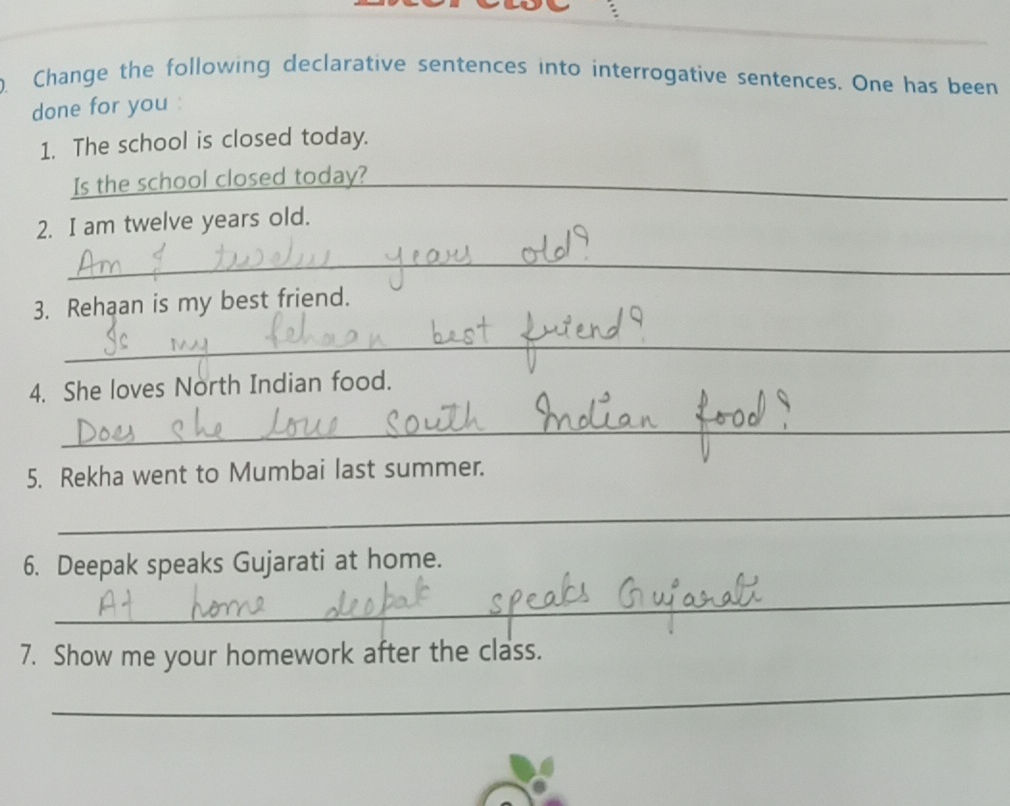 Change the following declarative sentences | StudyX