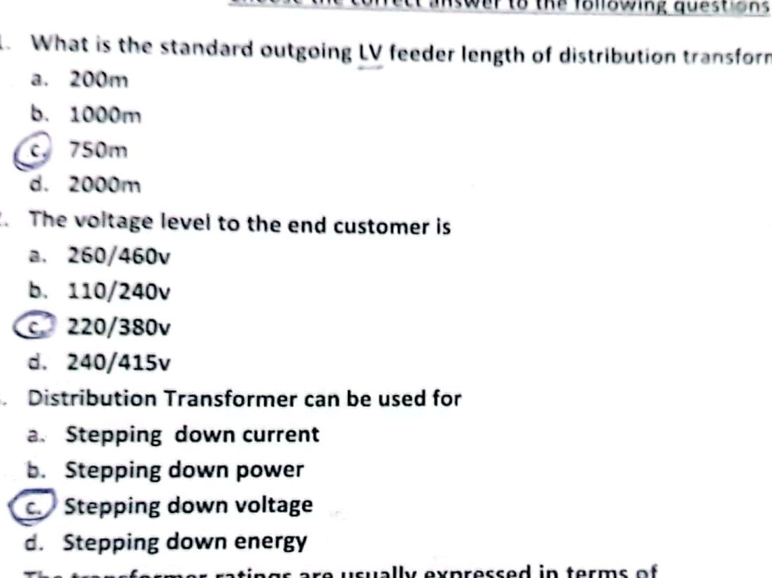 1. What is the standard outgoing LV feeder | StudyX