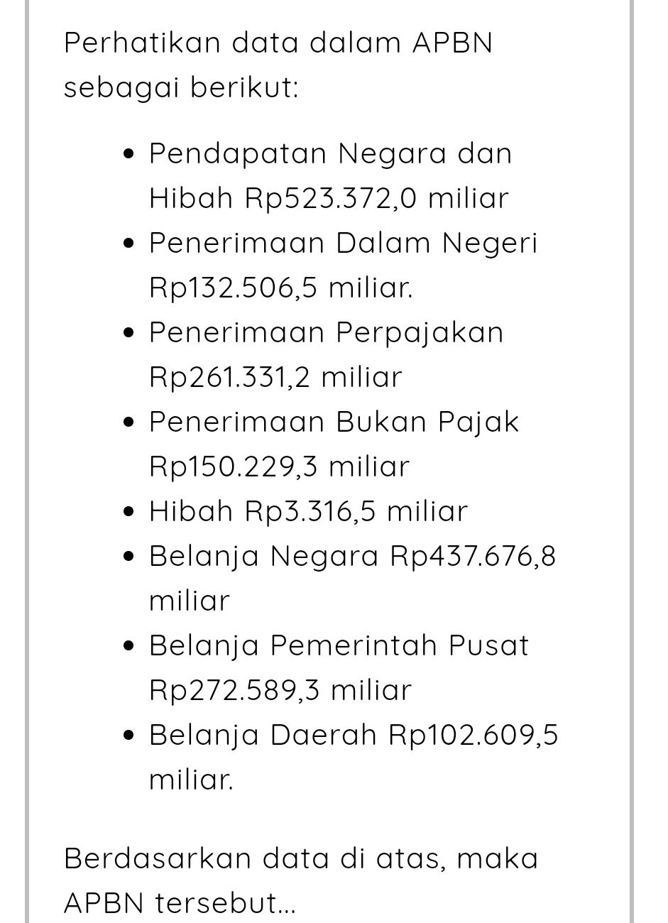 Perhatikan data dalam APBN sebagai berikut: | StudyX