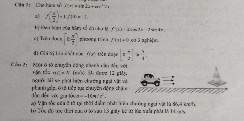 Câu 1: Cho hàm số $f(x) = 2x + ^2 2x$ a) | StudyX