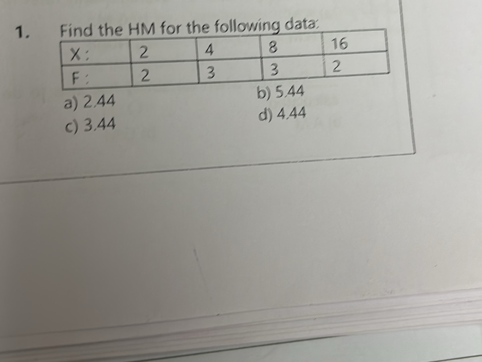 Find the HM for the following data: | X | 2
