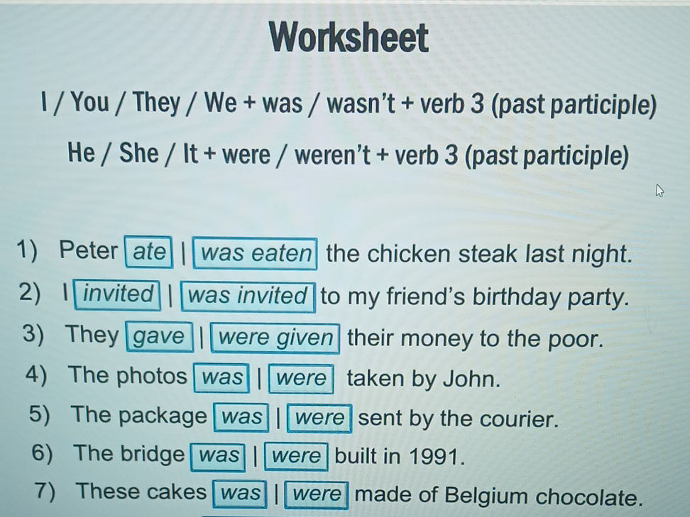 Worksheet I / You / They / We + was / | StudyX