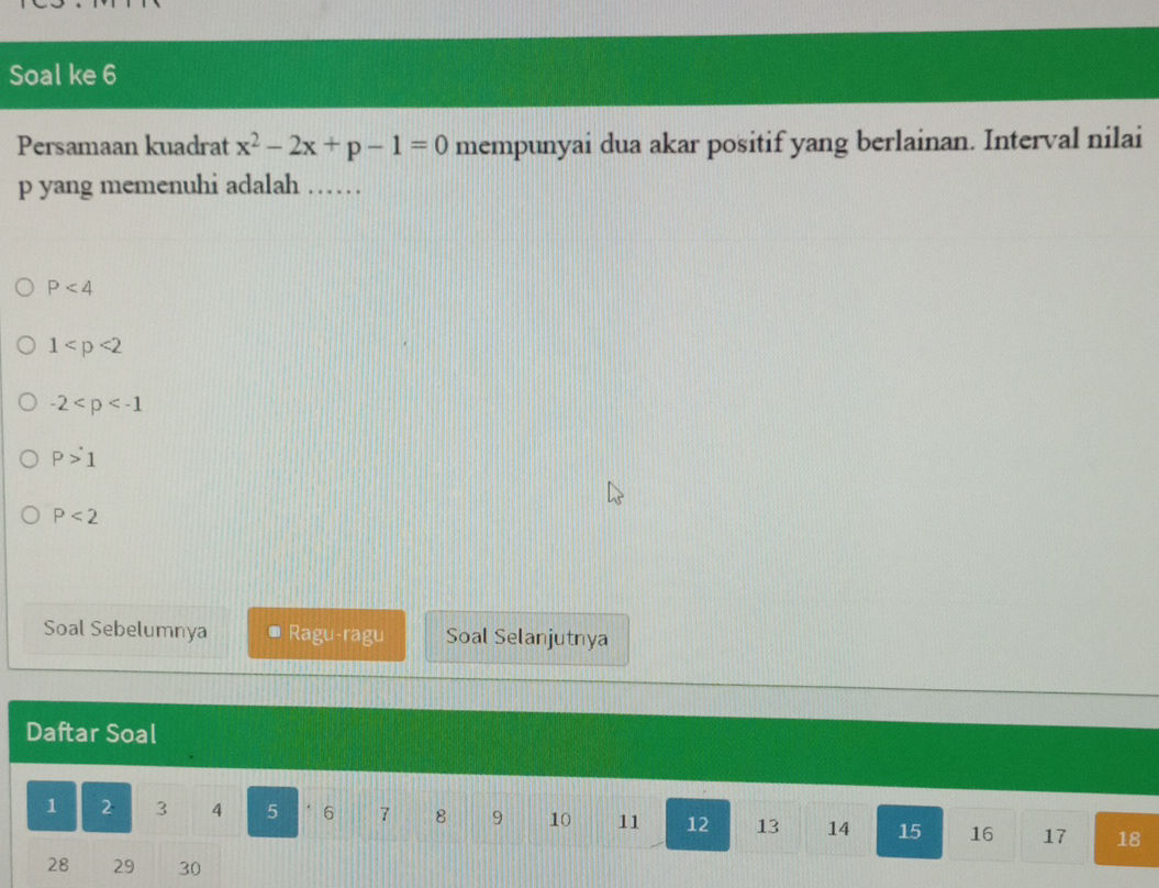 Persamaan kuadrat $x^2 - 2x + p - 1 = 0$ | StudyX