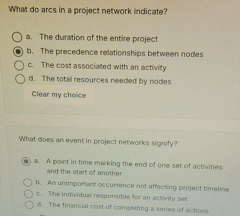What do arcs in a project network indicate? | StudyX