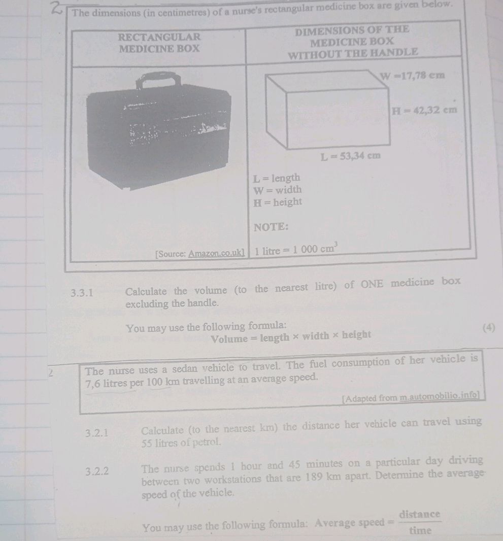 The dimensions (in centimetres) of a nurse's | StudyX