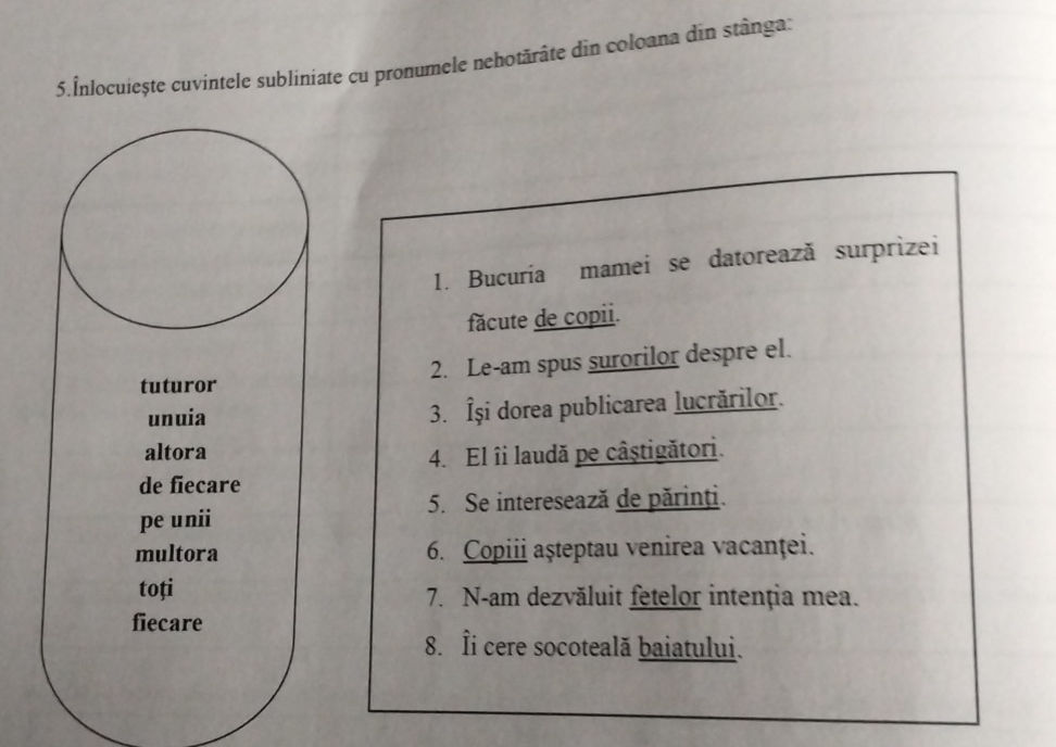 5. Înlocuiește cuvintele subliniate cu | StudyX
