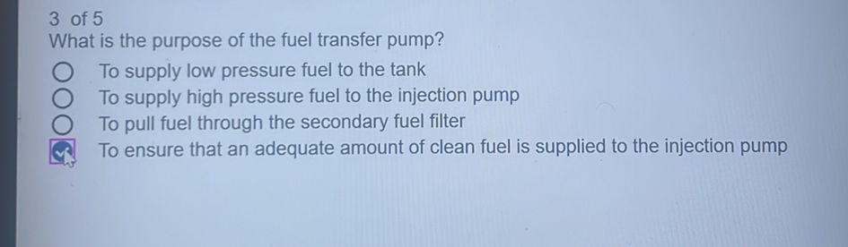 What is the purpose of the fuel transfer | StudyX