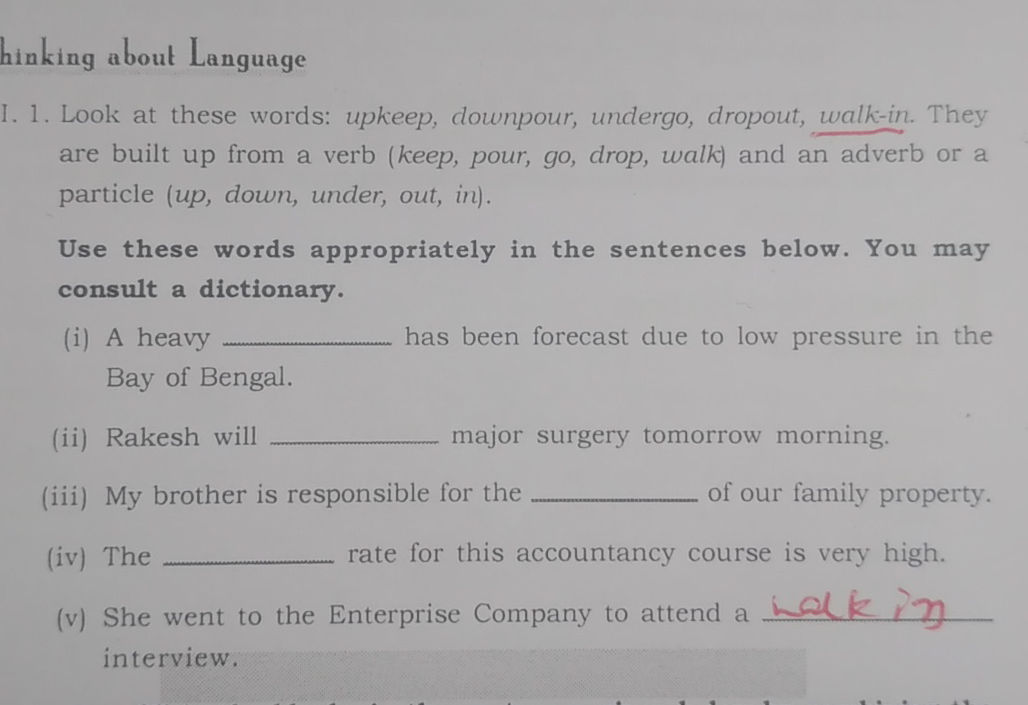 I. 1. Look at these words: upkeep, downpour, | StudyX