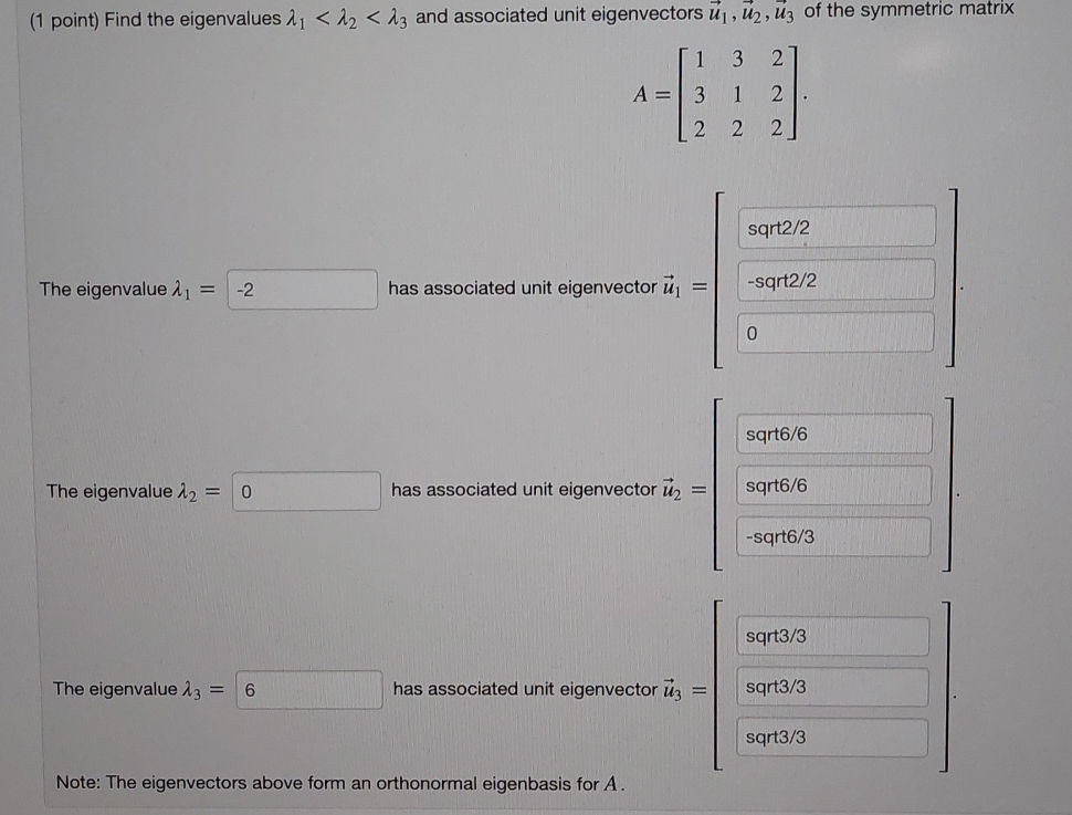 (1 point) Find the eigenvalues $ _1