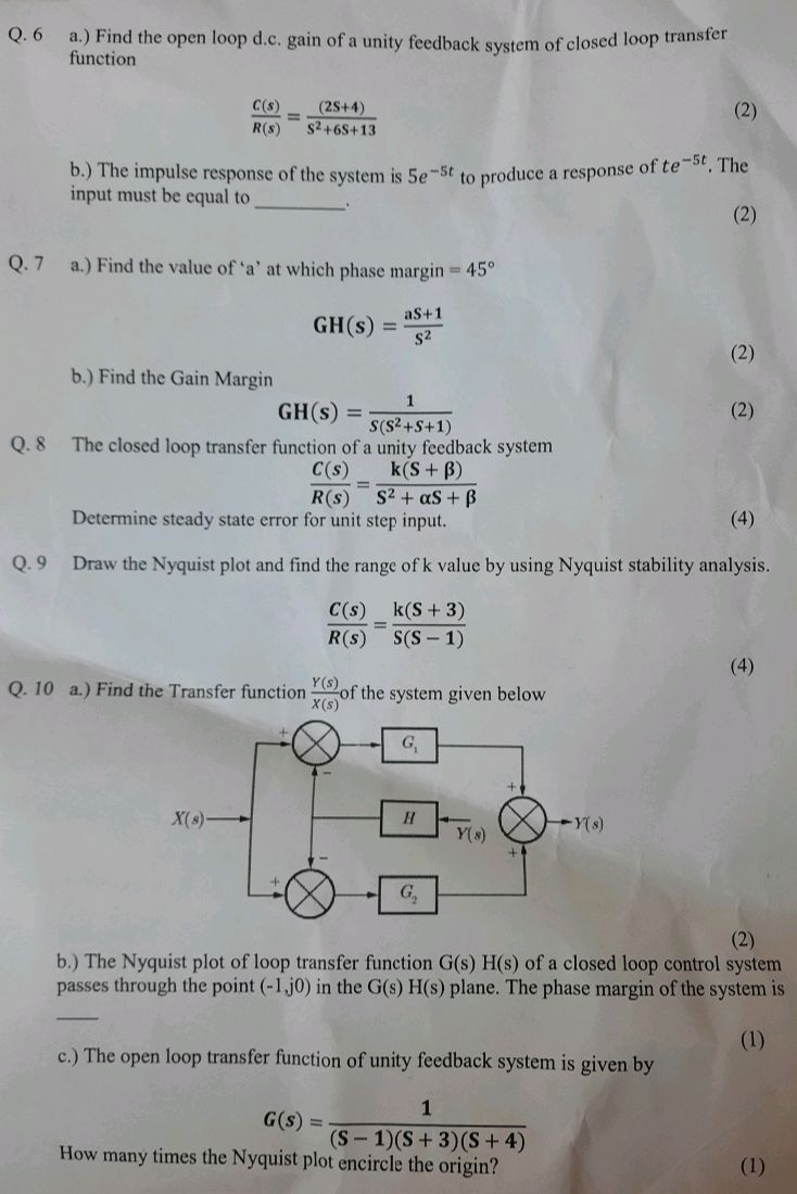 Q. 6 a.) Find the open loop d.c. gain of a | StudyX