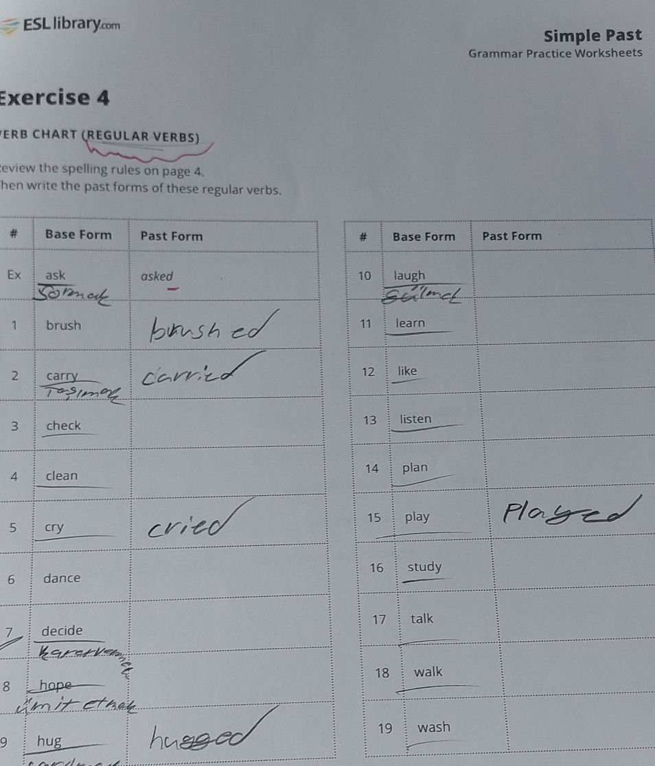 Exercise 4 VERB CHART (REGULAR VERBS) Then | StudyX