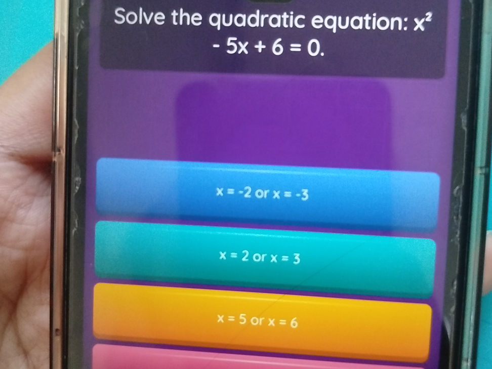Solve the quadratic equation: $x^2 - 5x + 6 | StudyX