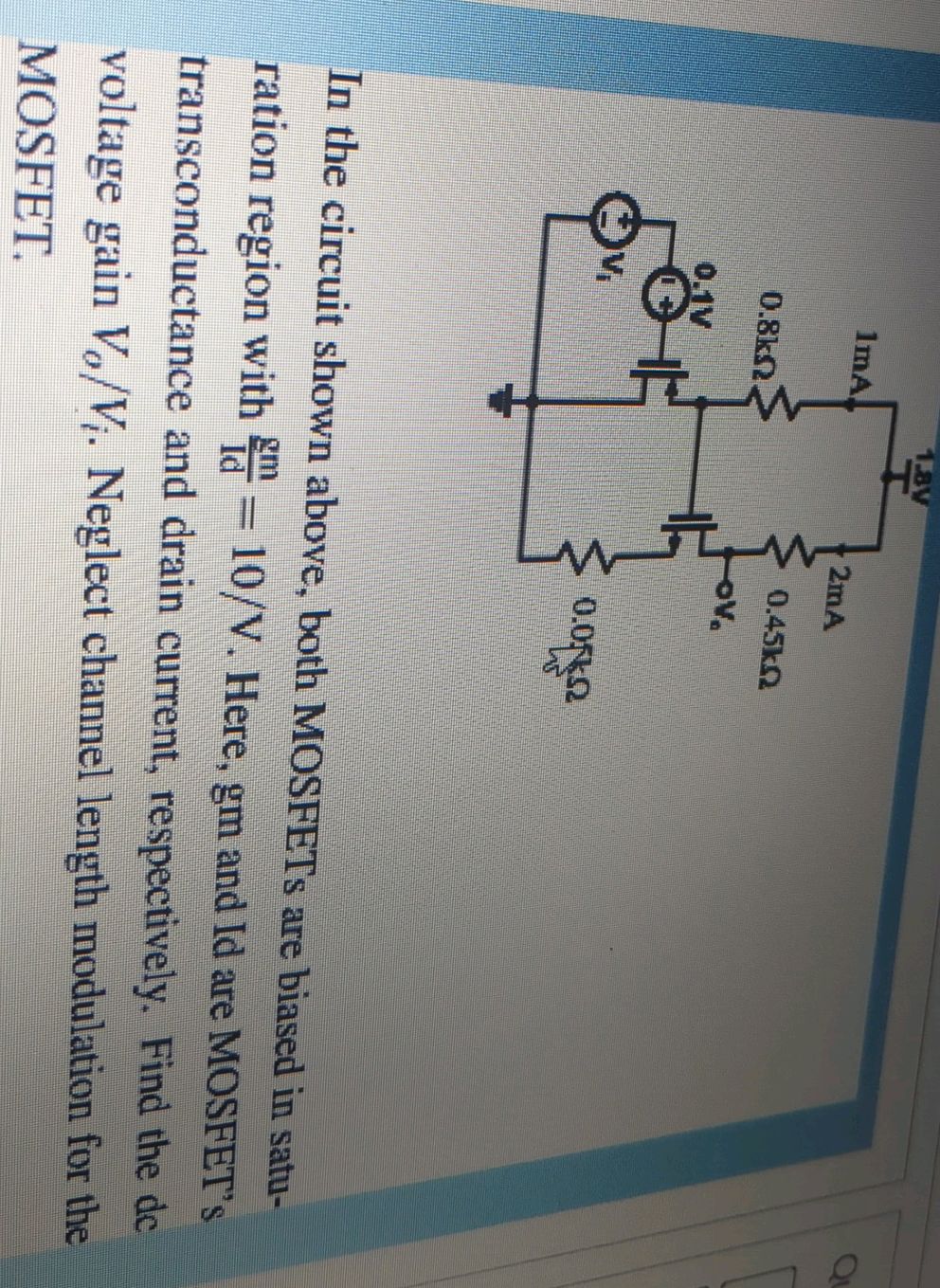 In the circuit shown above, both MOSFETs are | StudyX