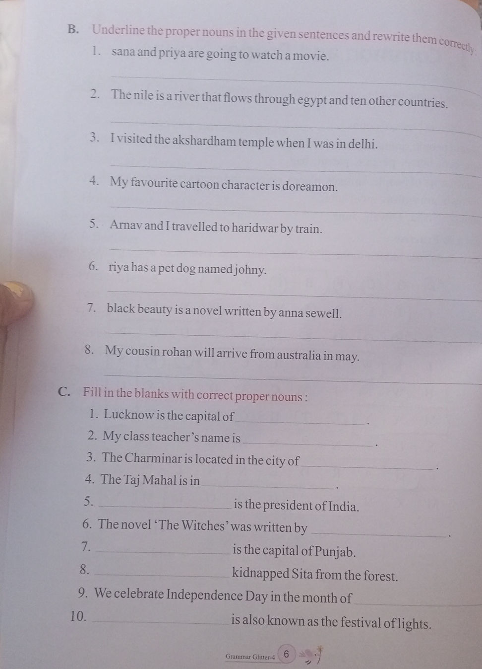 B. Underline the proper nouns in the given | StudyX