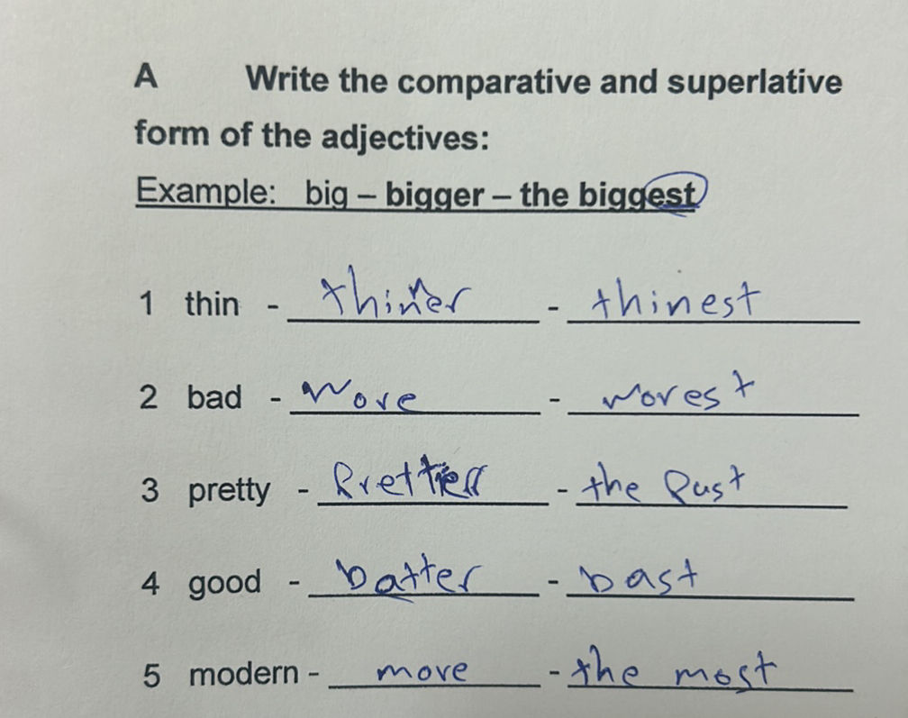 Write the comparative and superlative form | StudyX