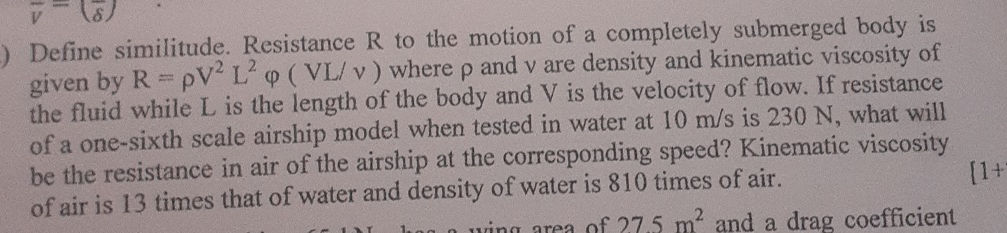 Define similitude. Resistance R to the | StudyX