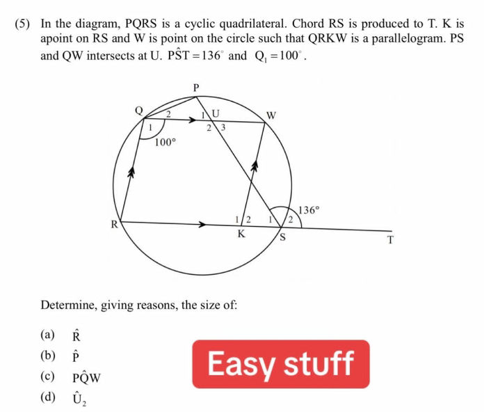(5) In the diagram, PQRS is a cyclic | StudyX