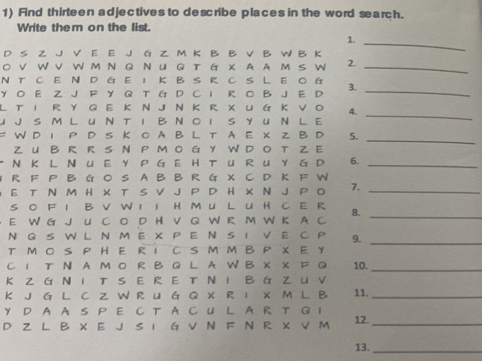1) Find thirteen adjectives to describe | StudyX