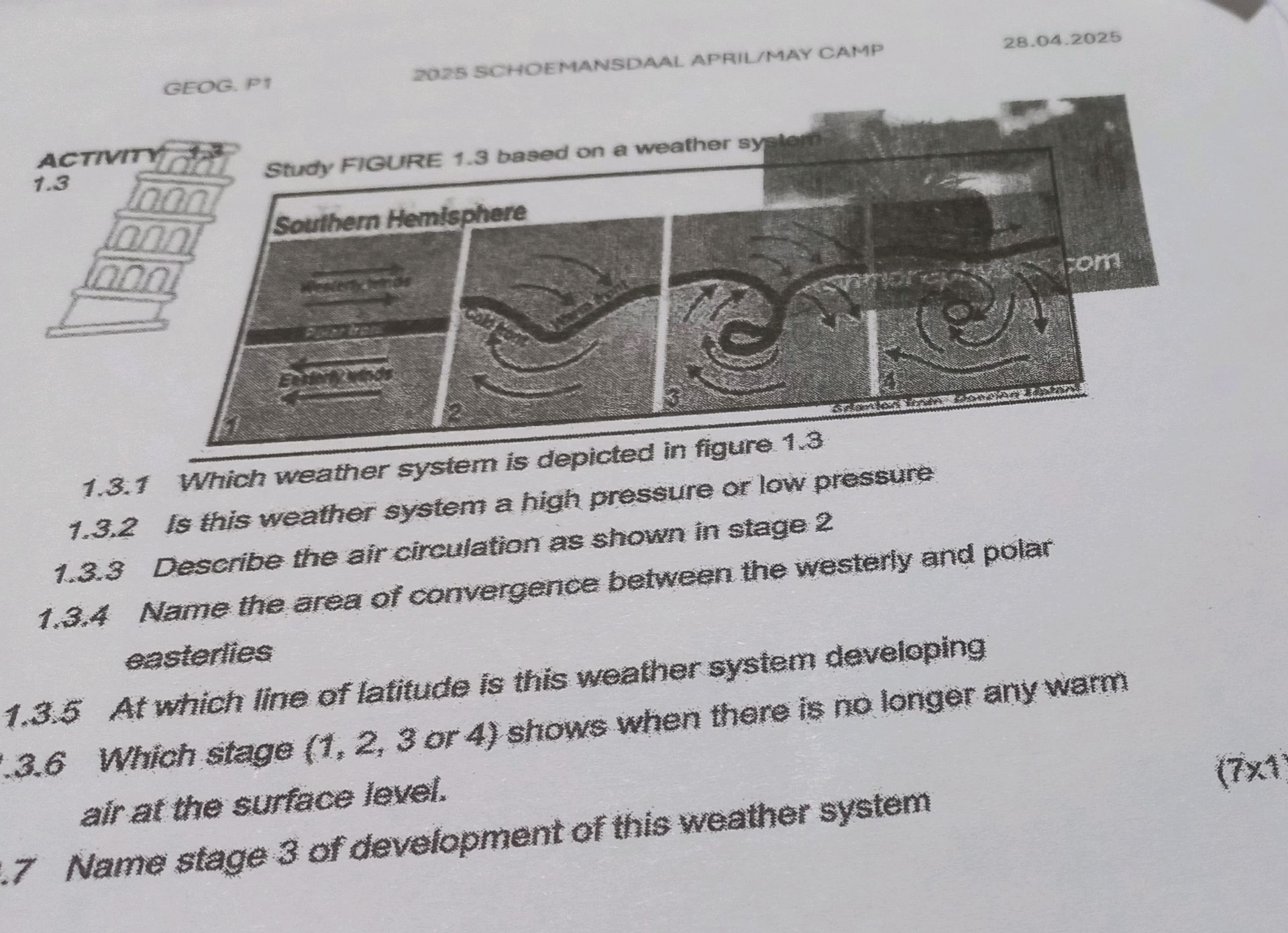 1.3.1 Which weather system is depicted in | StudyX