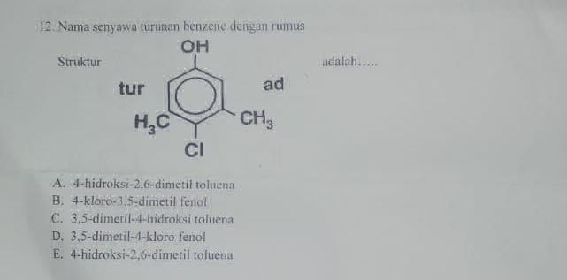 12. Nama senyawa turunan benzene dengan | StudyX