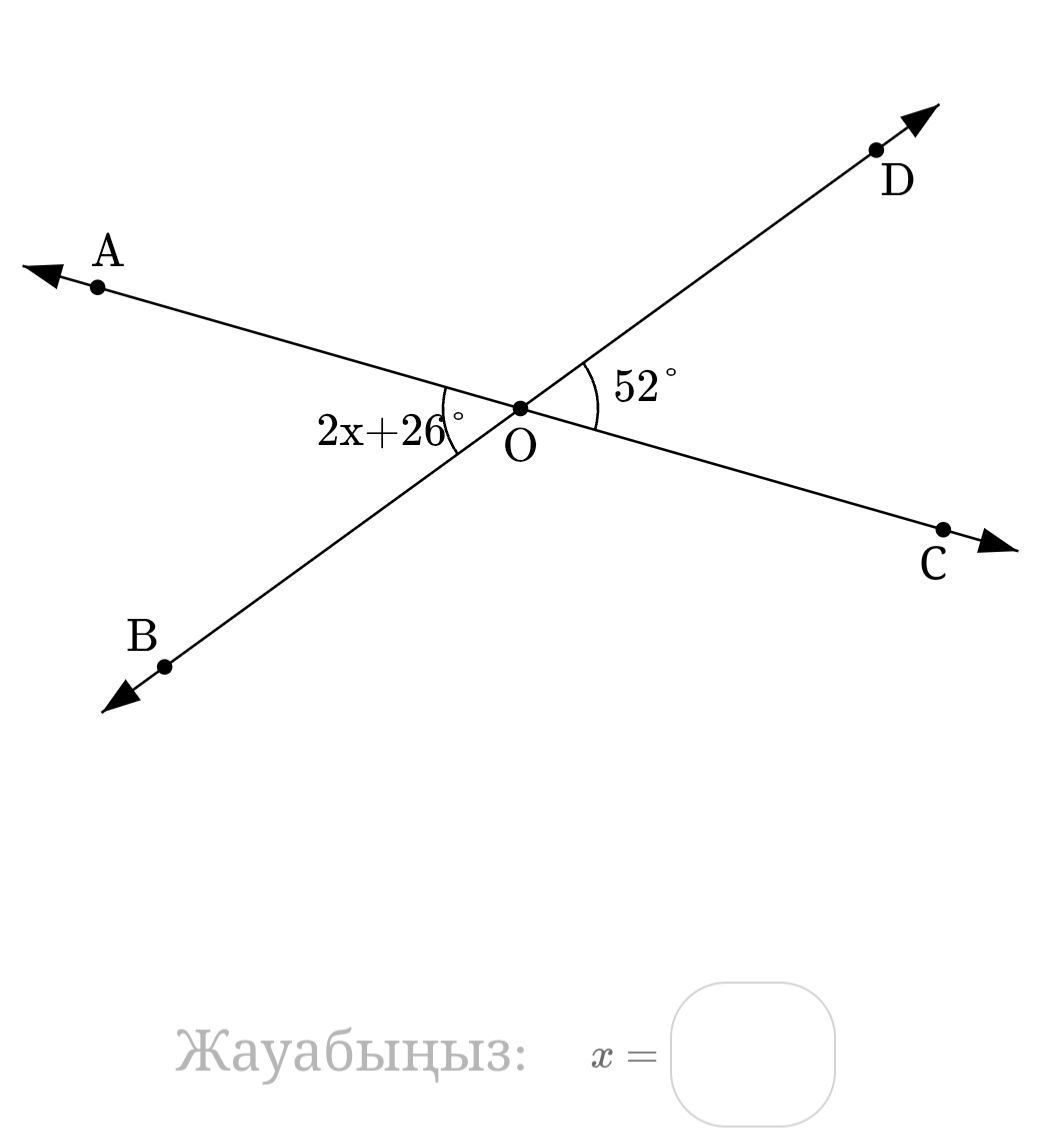 $ AOB = 2x + 26^{ }$ $ DOC = 52^{ }$ Find | StudyX