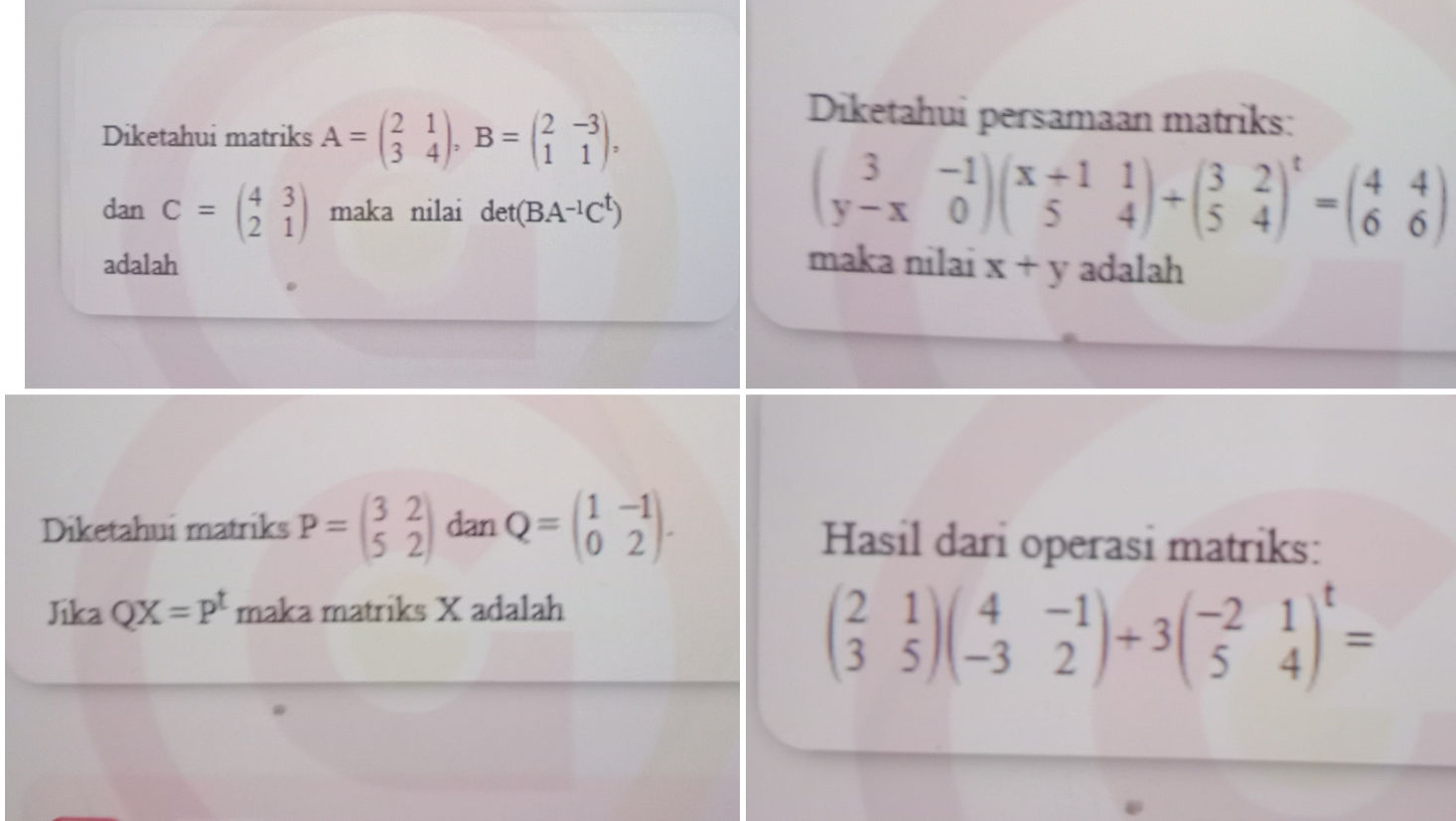 Diketahui matriks $A = 2 1 3 4 \$, | StudyX
