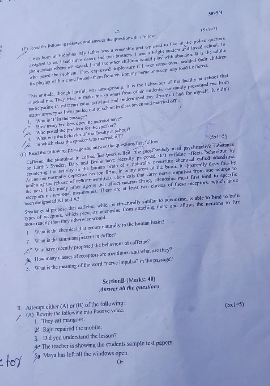 (E) Read the following passage and answer | StudyX