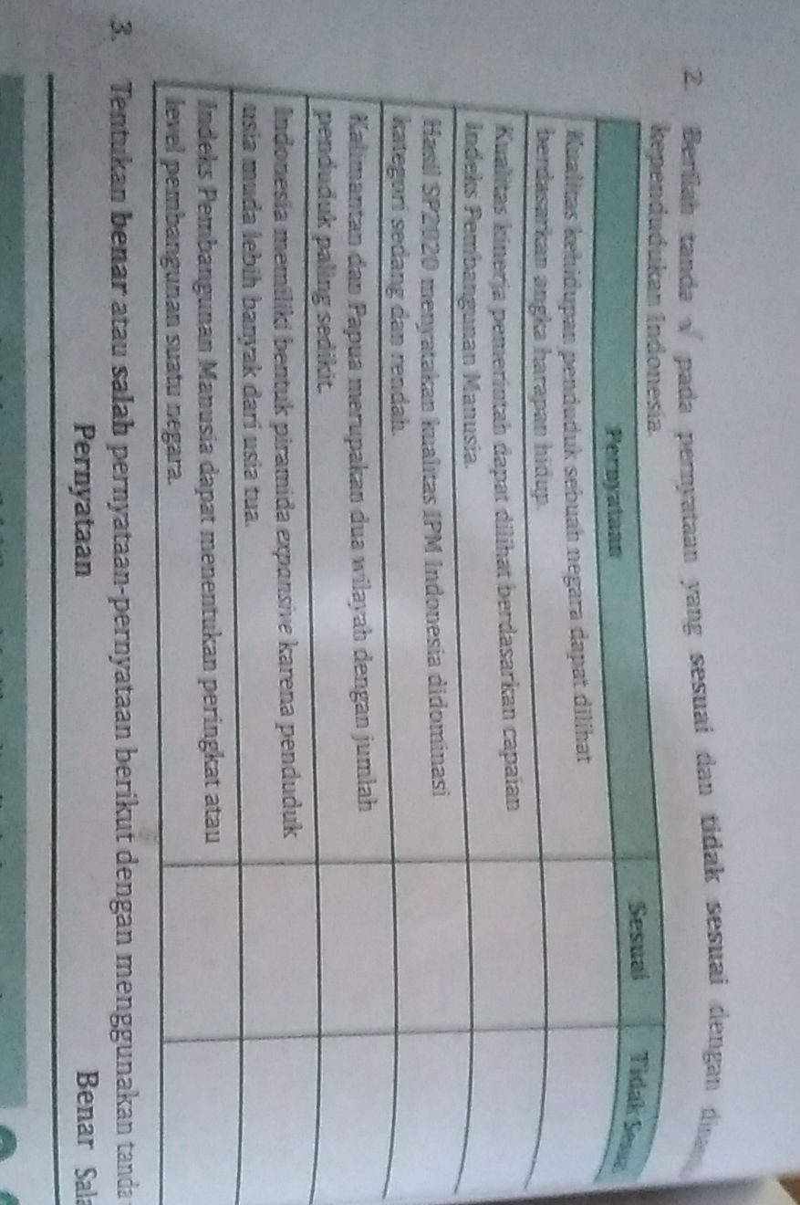 2. Berilah tanda pada pernyataan yang sesuai | StudyX