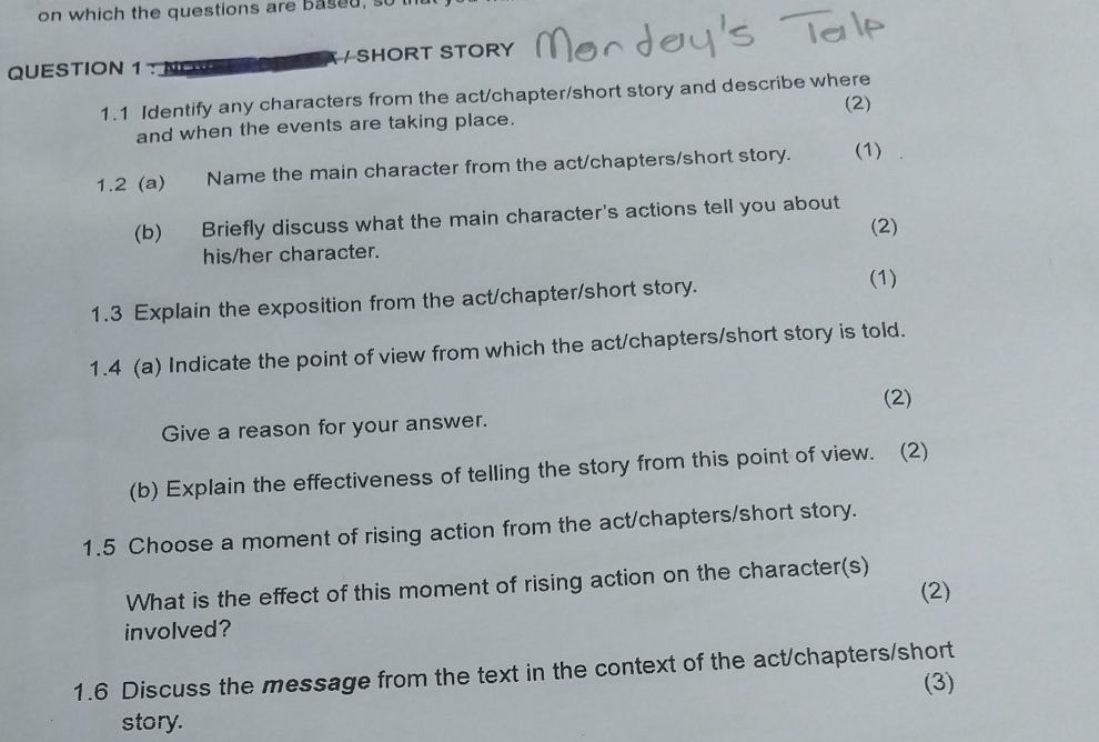 1.1 Identify any characters from the | StudyX