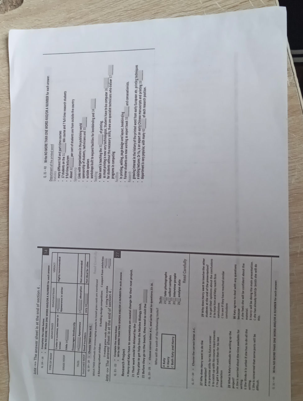 Q. 24-18 Complete the table below. Write NO | StudyX
