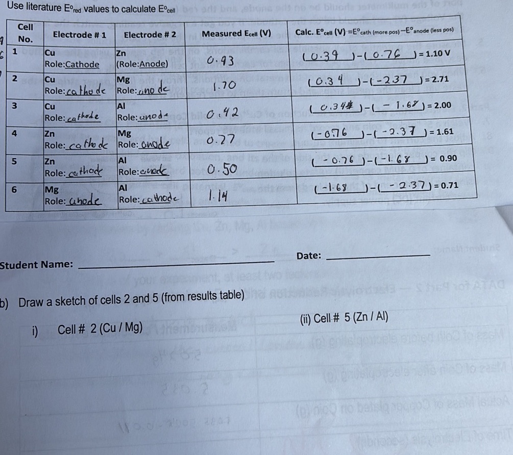Use literature E°red values to calculate | StudyX