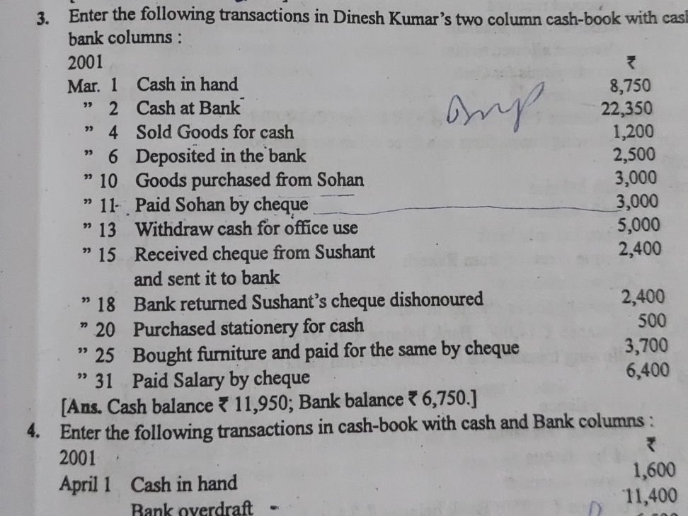 3. Enter the following transactions in | StudyX