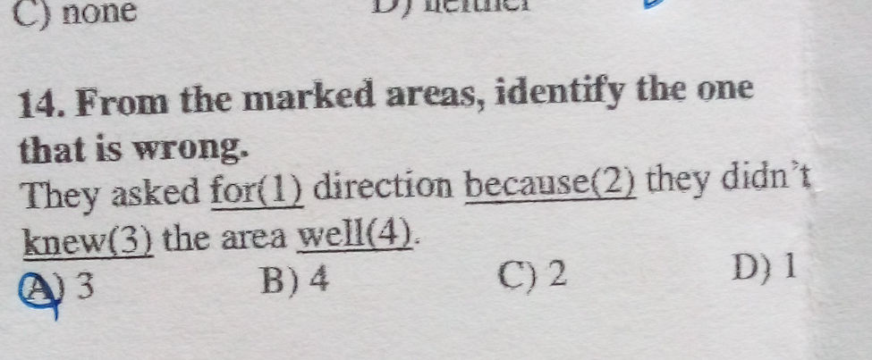 14. From the marked areas, identify the one | StudyX