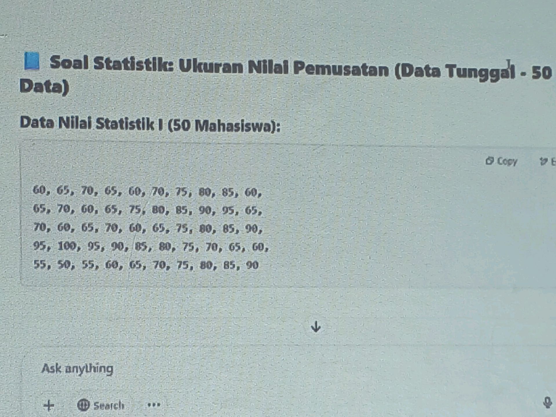 Soal Statistik: Ukuran Nilai Pemusatan (Data | StudyX