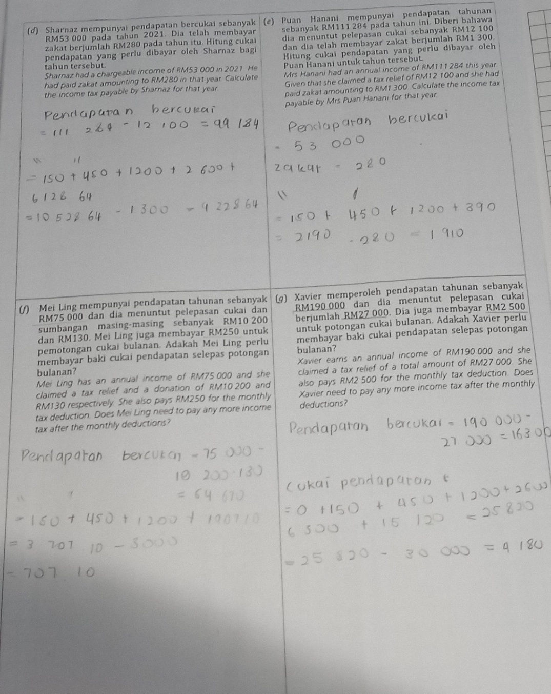 (d) Sharnaz mempunyai pendapatan bercukai | StudyX