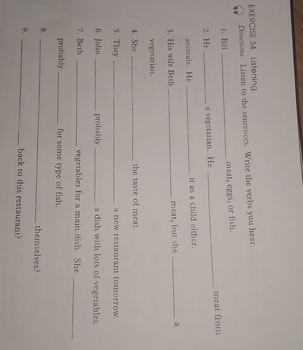 EXERCISE 34. Listening. Directions: Listen | StudyX